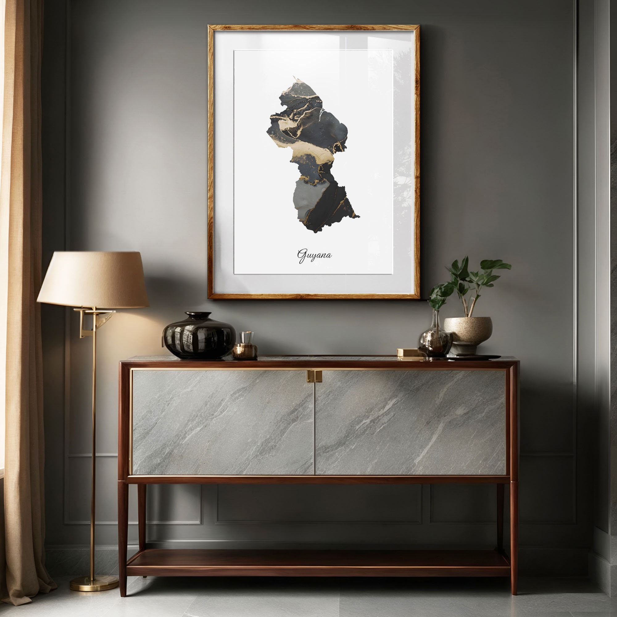 Guyana Art Print, Guyanese Map Poster, Elegant Country Artwork, Black ...