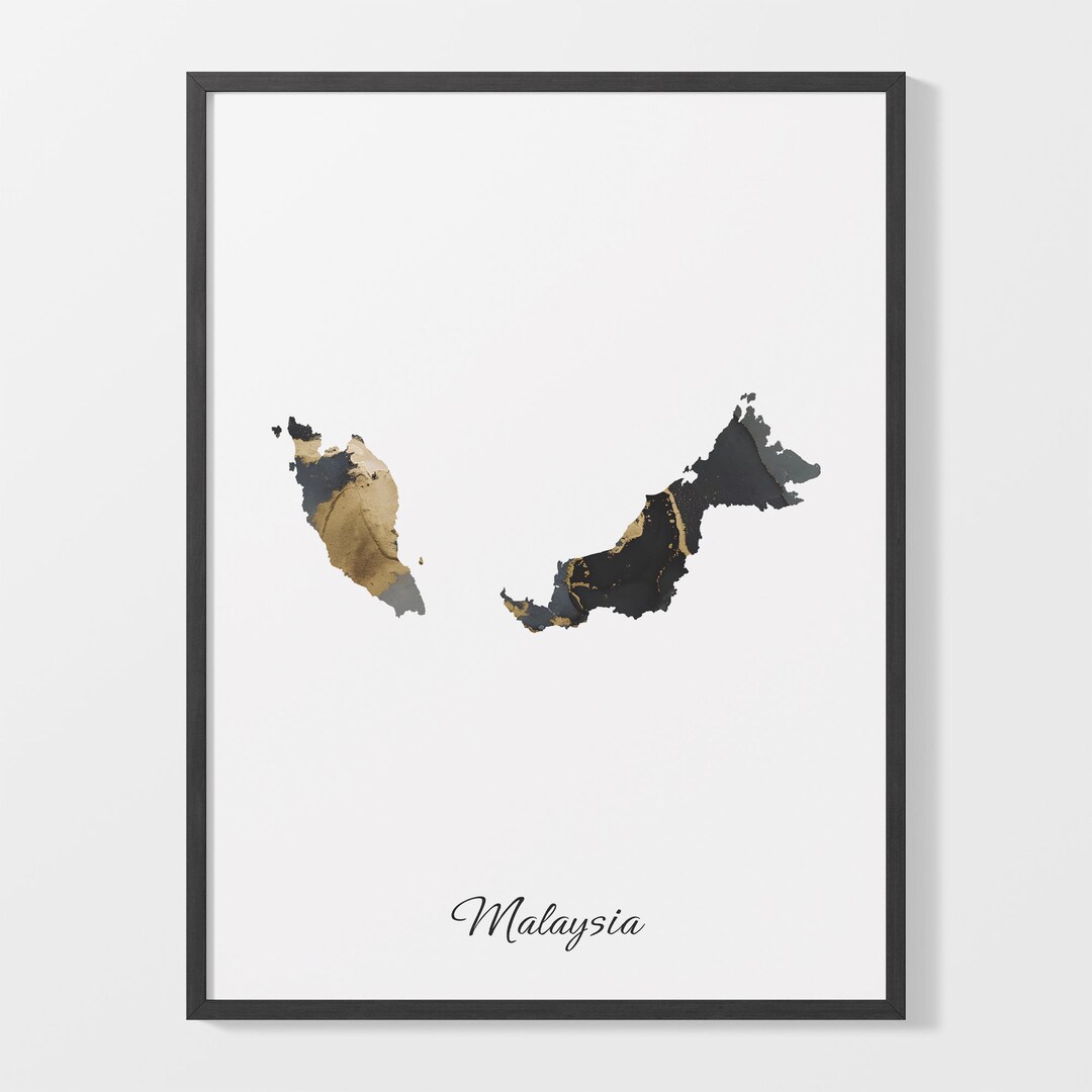 Malaysia Art Print, Malaysian Map Poster, Elegant Country Artwork ...