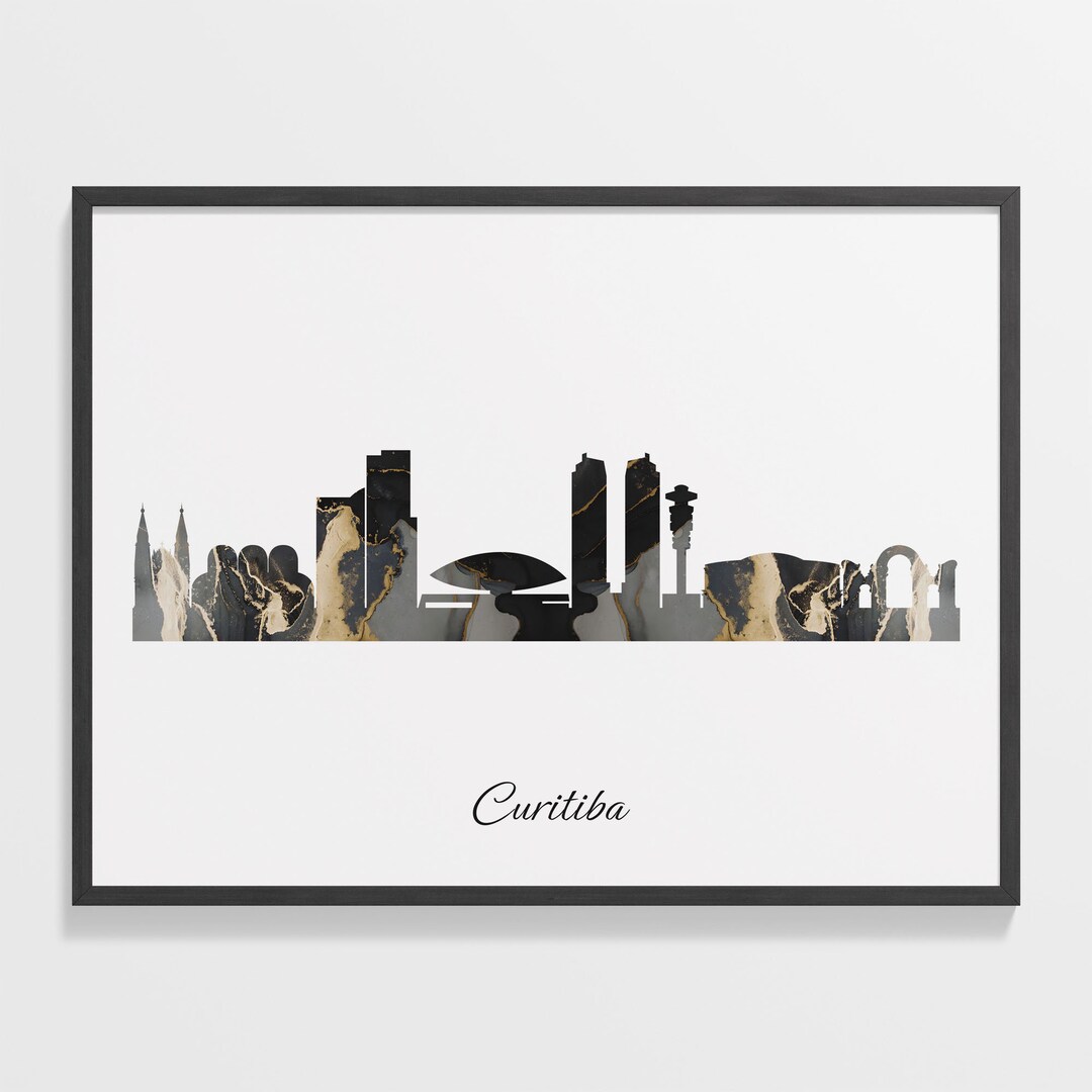 Curitiba Skyline Print: Marble Black and Gold Brazil Wall Art - Etsy