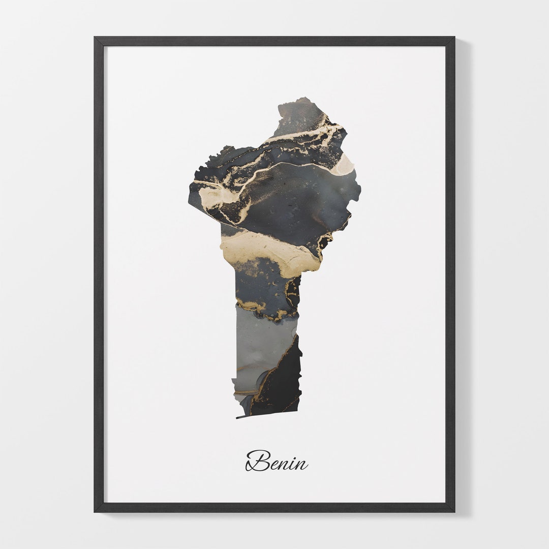 Benin Art Print, Beninese Map Poster, Elegant Country Artwork, Black ...