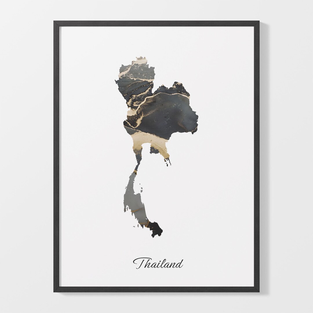 Thailand Art Print, Thai Map Poster, Elegant Country Artwork, Black and ...