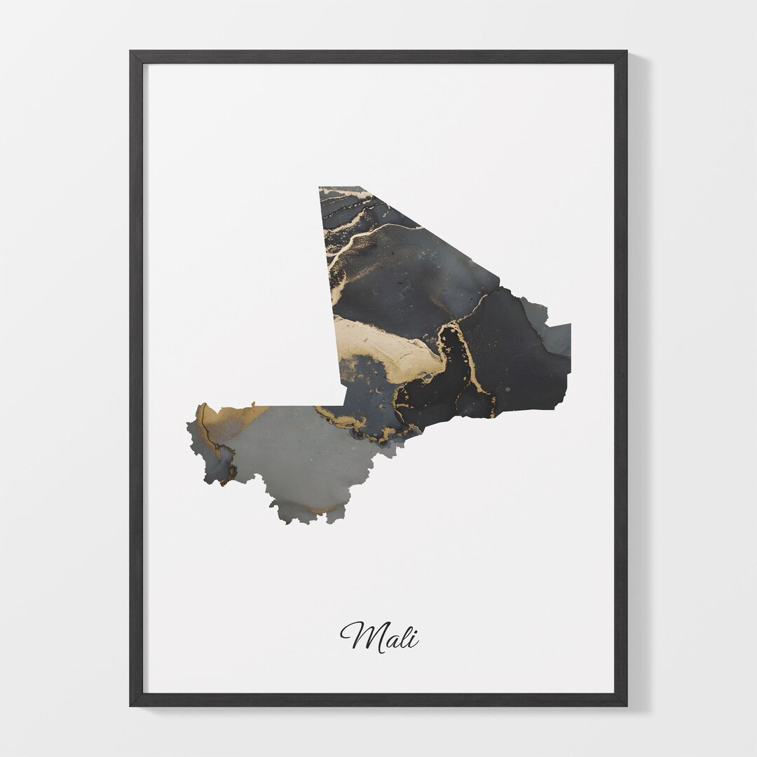 Mali Art Print, Malian Map Poster, Elegant Country Artwork, Black and ...