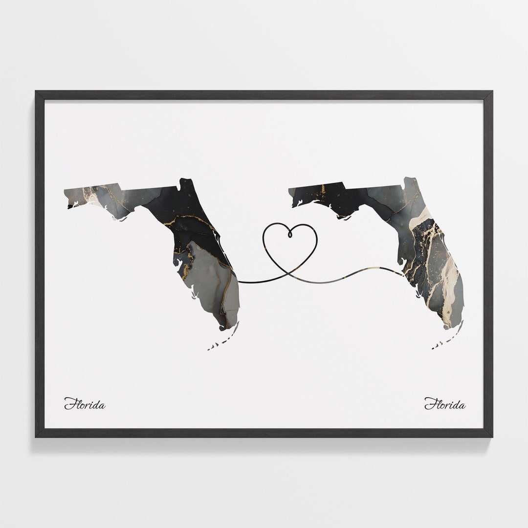 Florida Connection Map Art Print: Marble Two-state Design - Etsy