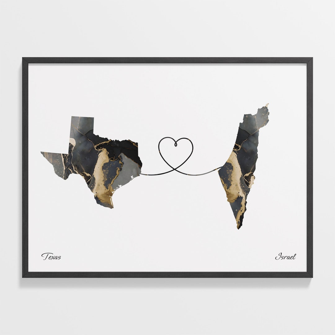 Texas Israel Map Art Print: Two Countries Heart Gift - Etsy