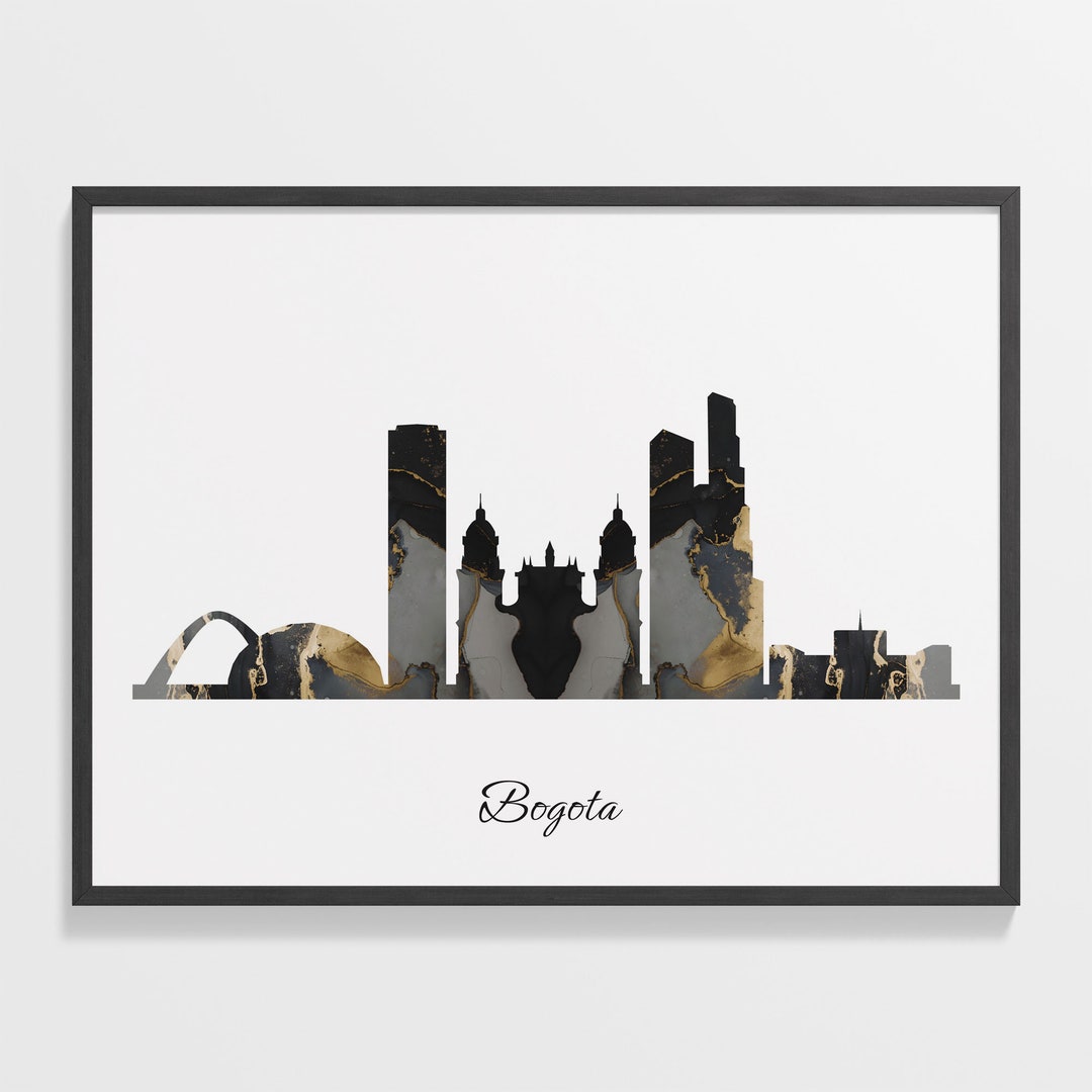 Bogota Skyline Print: Black and Gold Marble Colombia Wall Art - Etsy