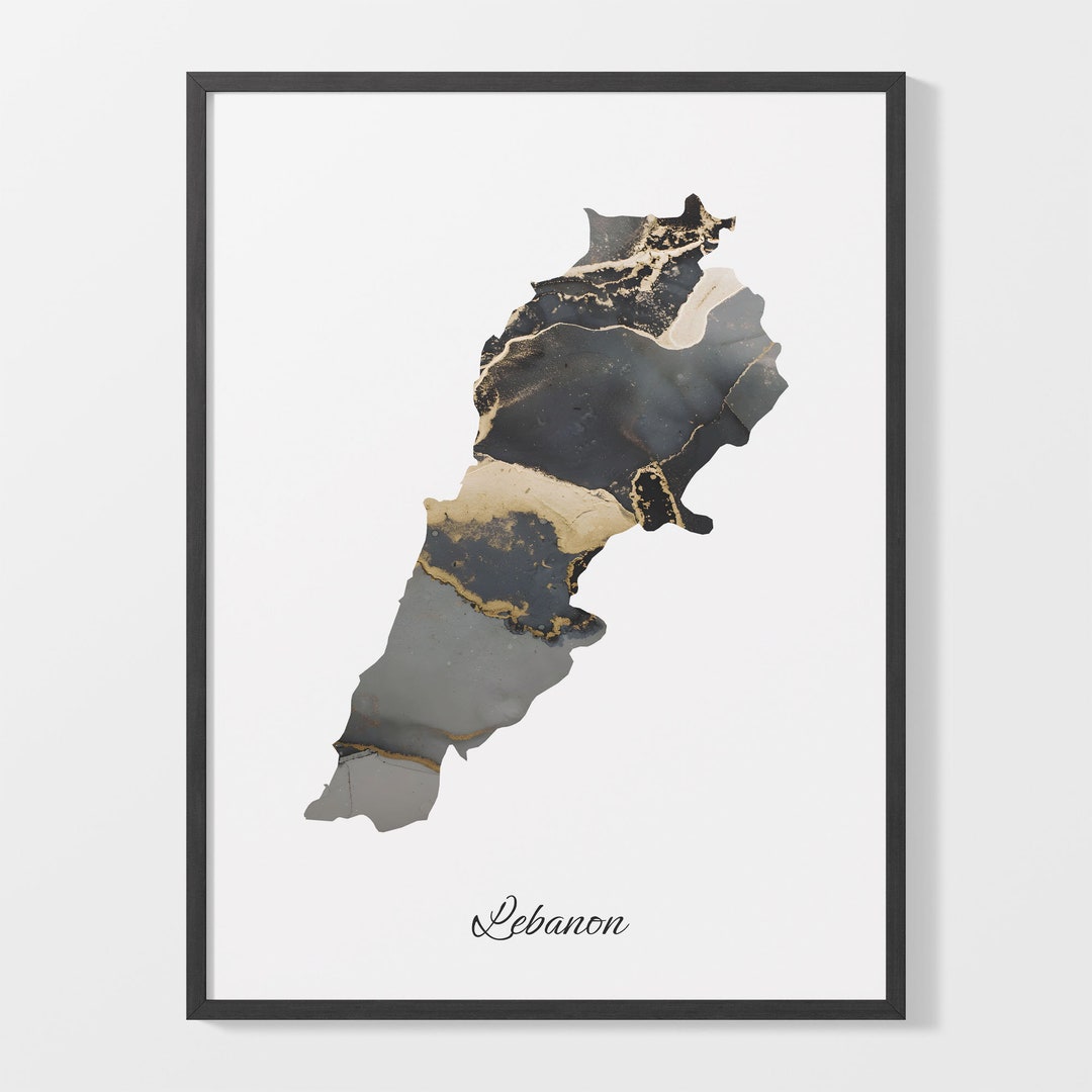 Lebanon Art Print, Lebanese Map Poster, Elegant Country Artwork, Black ...