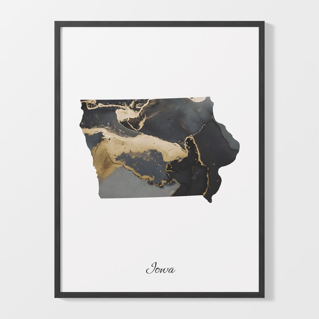Iowa Art Print, Iowan Map Poster, Elegant Country Artwork, Black and ...