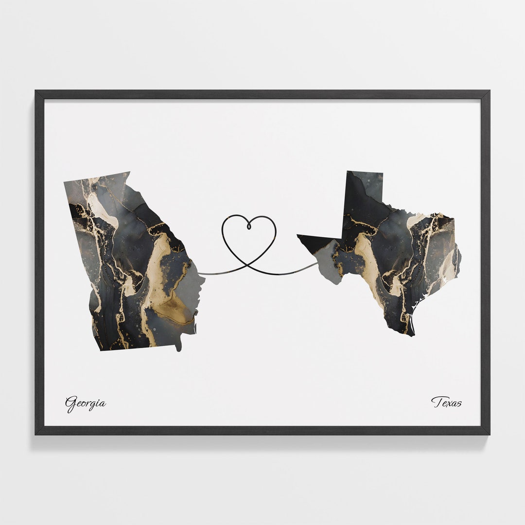 Georgia to Texas Map Print: Marble Two-state Connection Art - Etsy