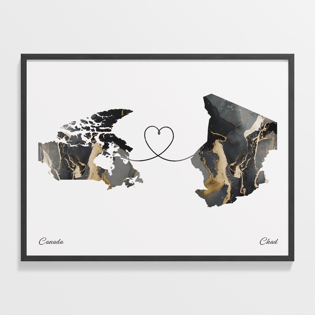 Canada Chad Map Print: Marble Two Countries Travel Art - Etsy