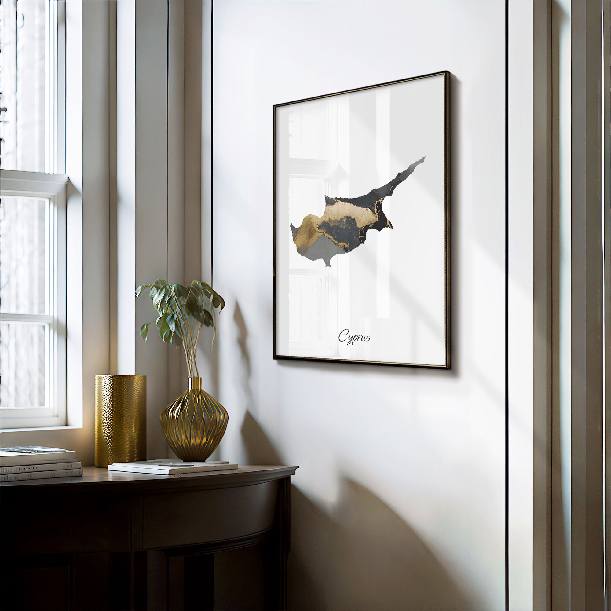 Cyprus Art Print, Cypriot Map Poster, Elegant Country Artwork, Black ...