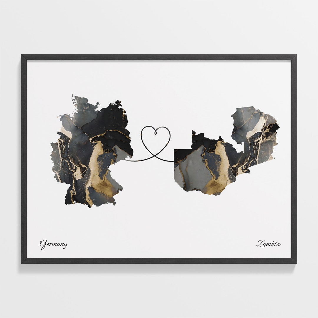 Germany to Zambia Print, Zambian Gift, Marble Two Countries Map Poster ...