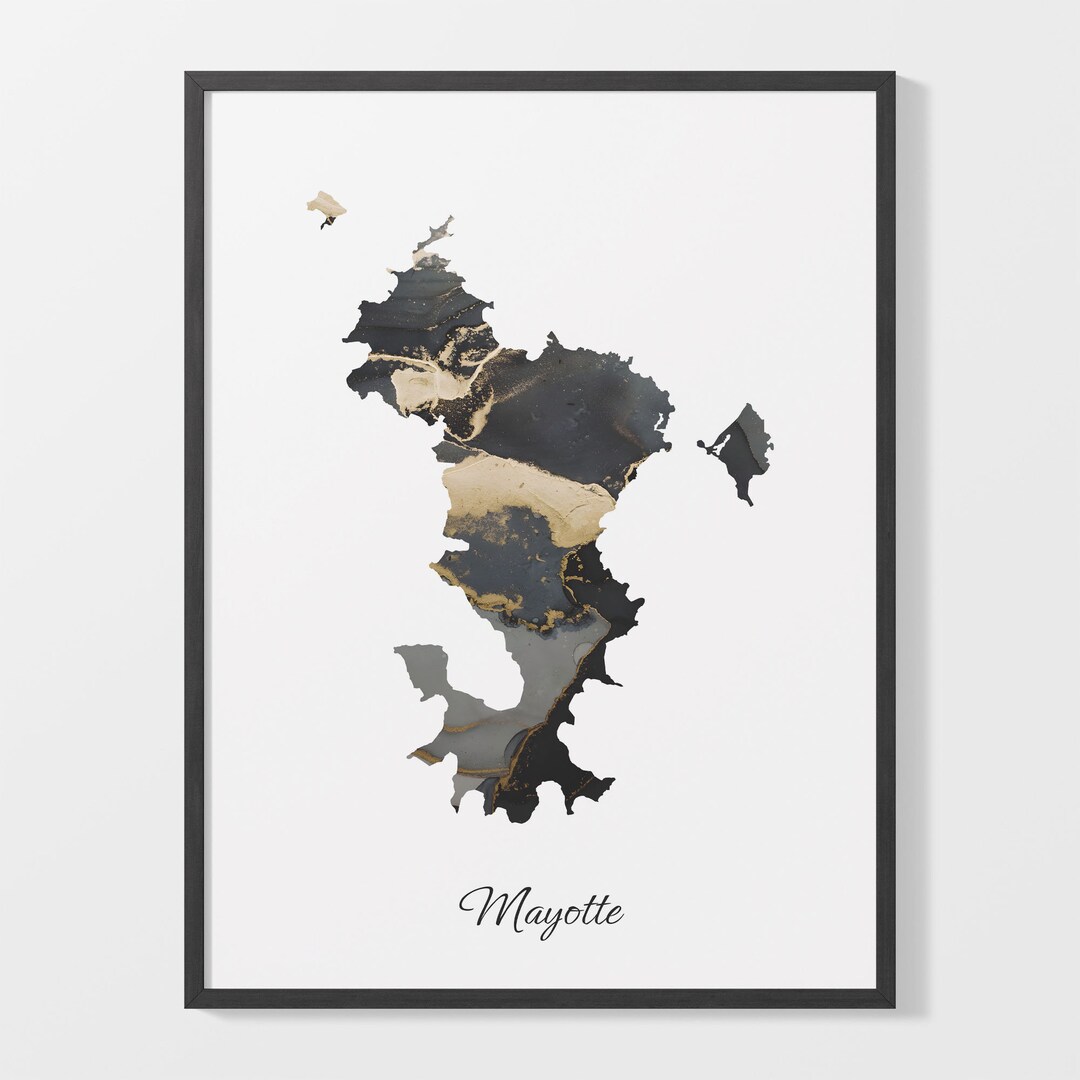 Mayotte Art Print, Mahoran Map Poster, Elegant Country Artwork, Black ...