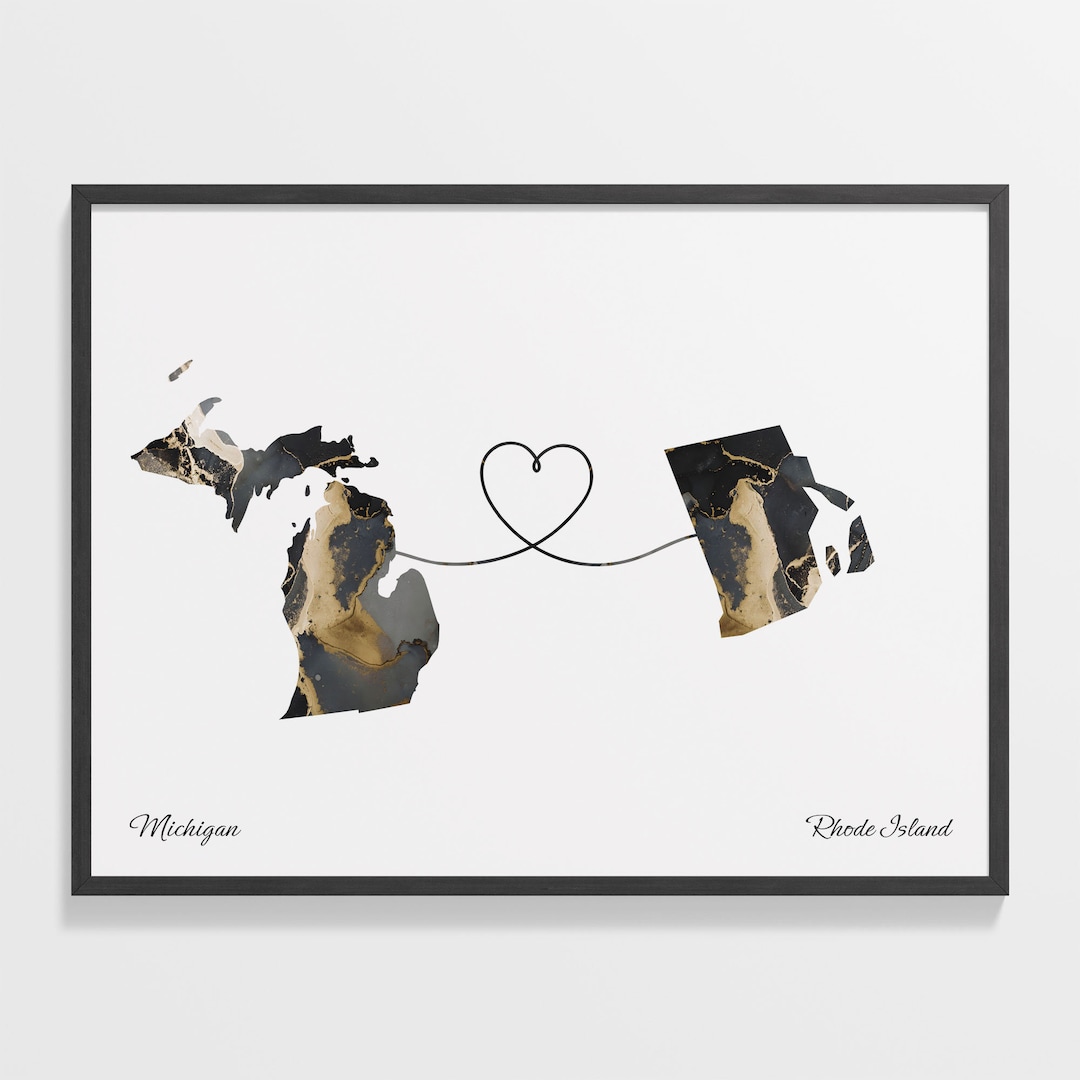 Michigan to Rhode Island Map Print: Marble Travel Art - Etsy