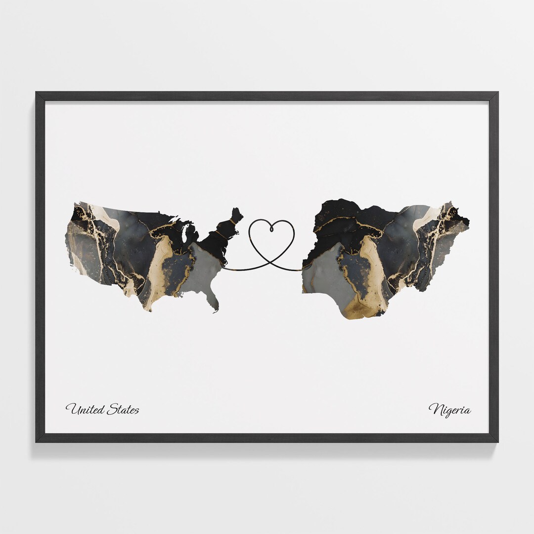 USA Nigeria Map Print: Marble Country Connection Art - Etsy