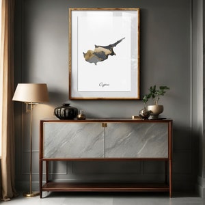 Cyprus Art Print, Cypriot Map Poster, Elegant Country Artwork, Black ...