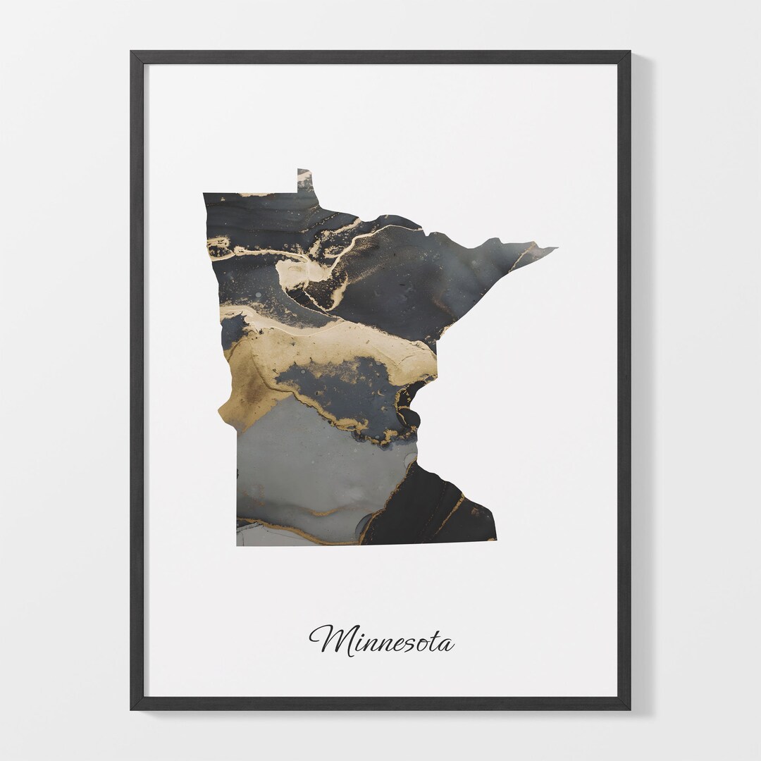 Minnesota Map Art Print: Black and Gold Abstract MN Painting - Etsy