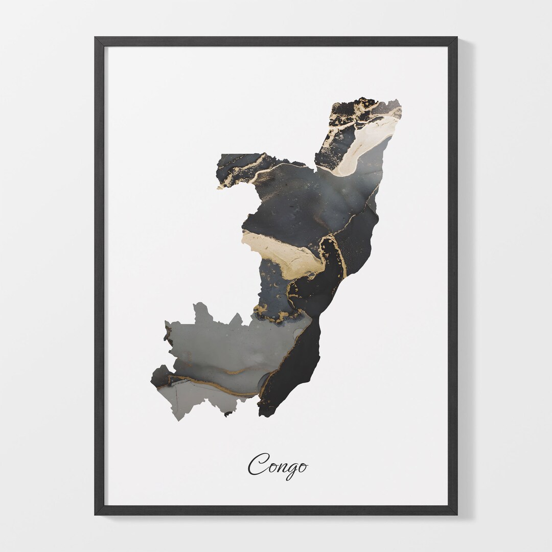 Congo Art Print, Congolese Map Poster, Elegant Country Artwork, Black ...