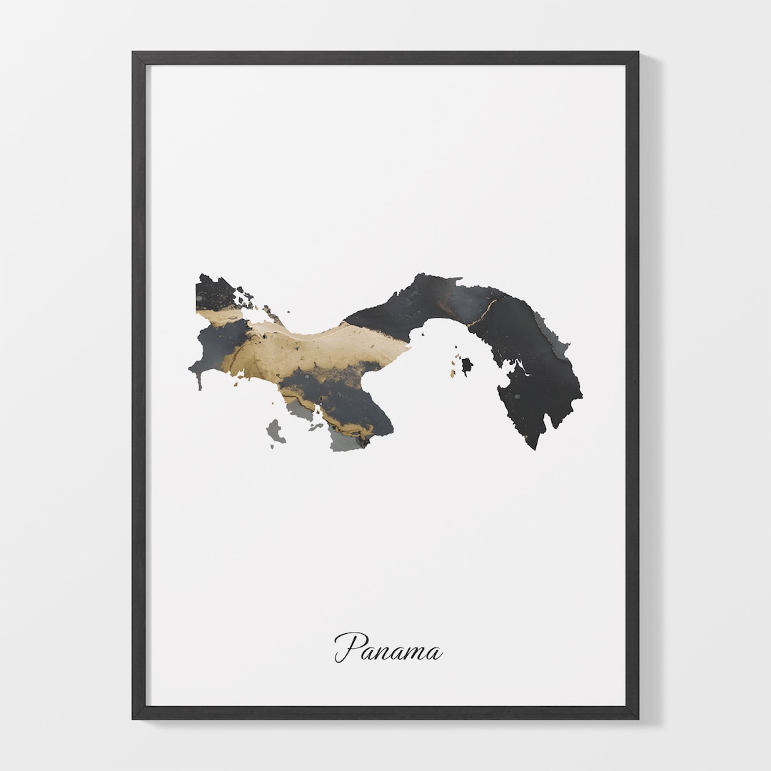 Panama Art Print, Panamanian Map Poster, Elegant Country Artwork, Black ...