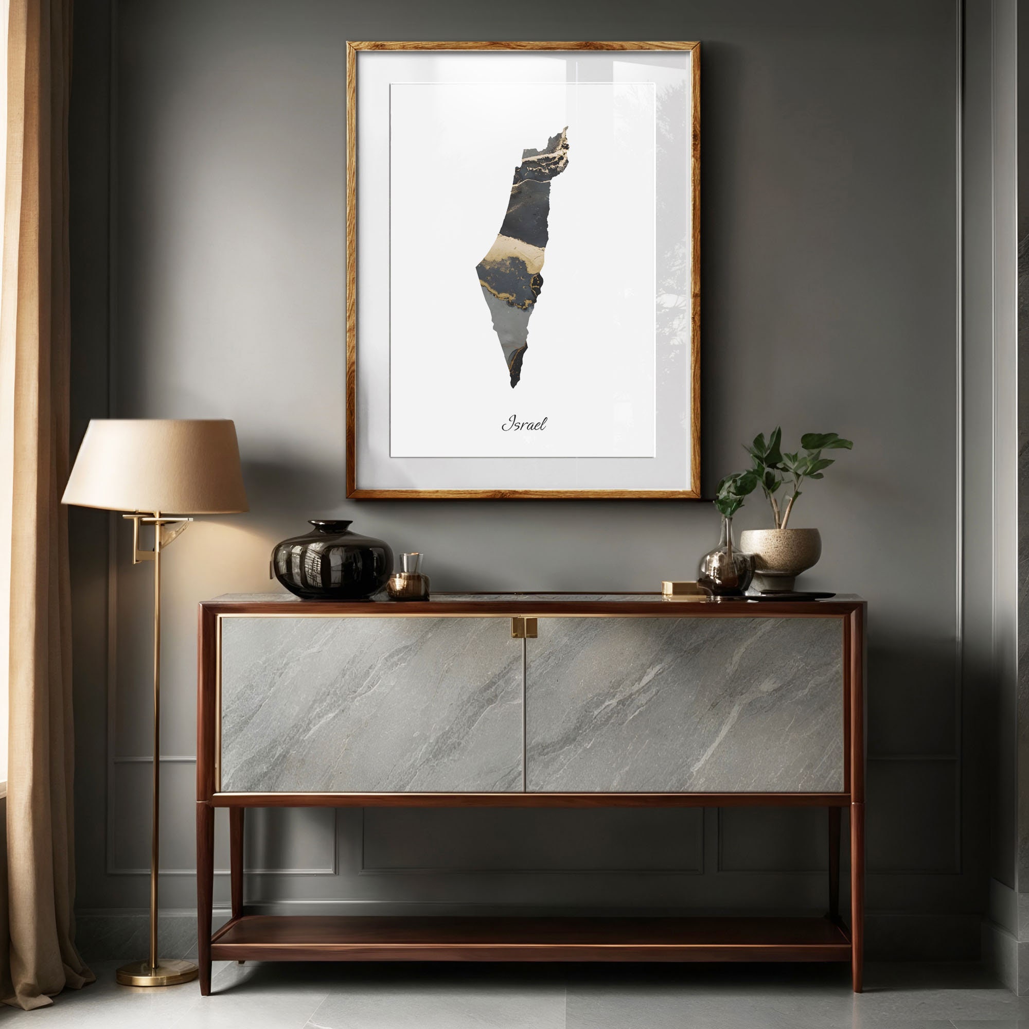 Israel Art Print, Israeli Map Poster, Elegant Country Artwork, Black ...