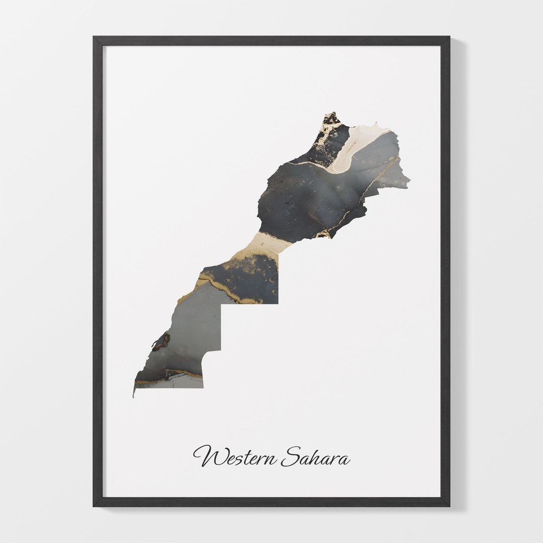 Western Sahara Art Print, Sahrawi Map Poster, Elegant Country Artwork ...