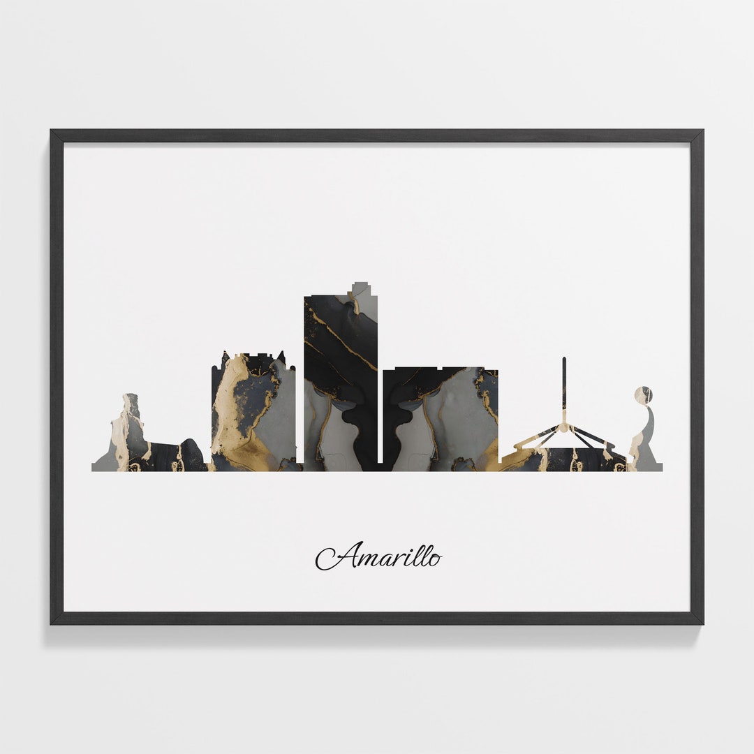Amarillo Skyline Print, Marble Cityscape, United States Wall Art Poster ...