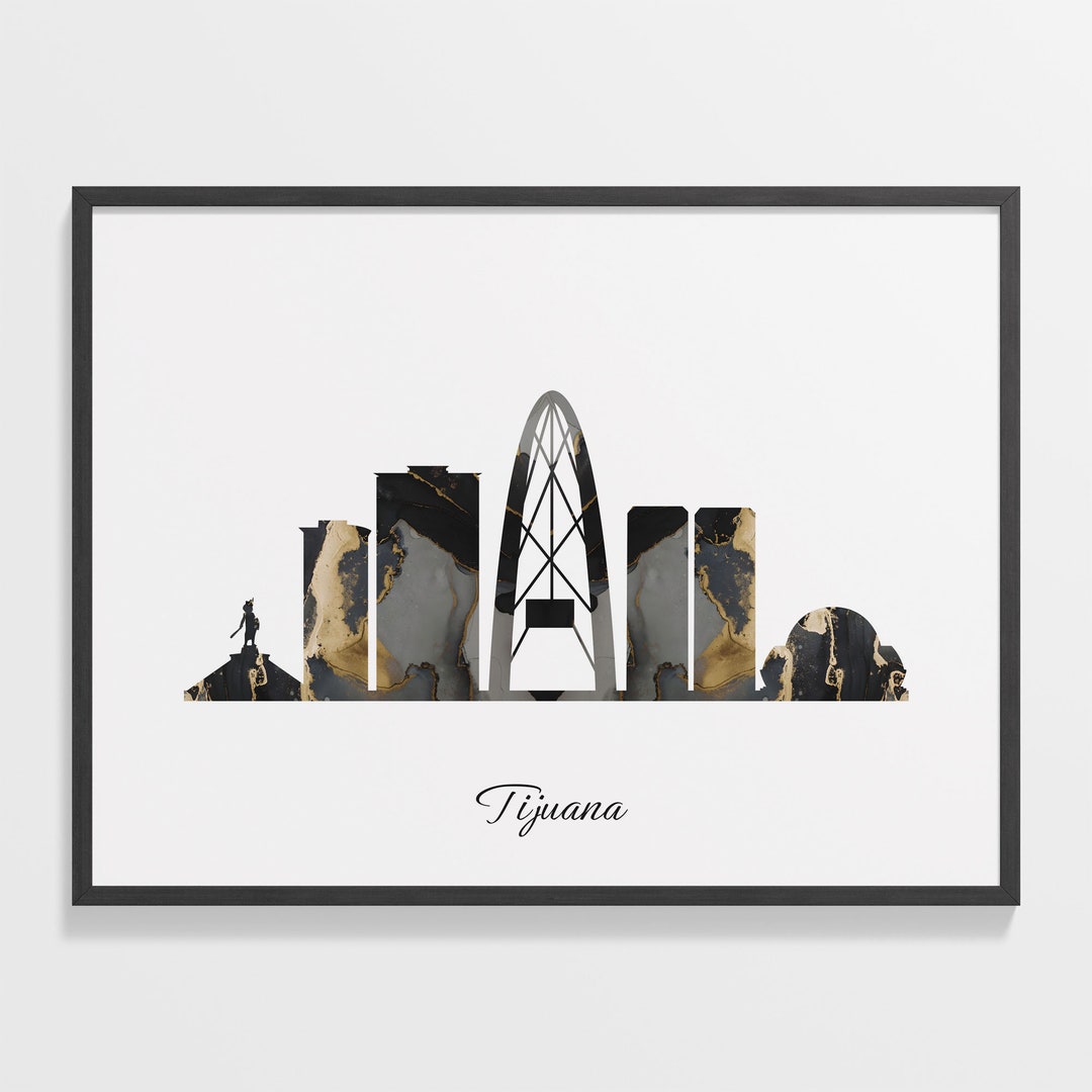 Tijuana Skyline Print, Marble Cityscape, Mexico Wall Art Poster ...