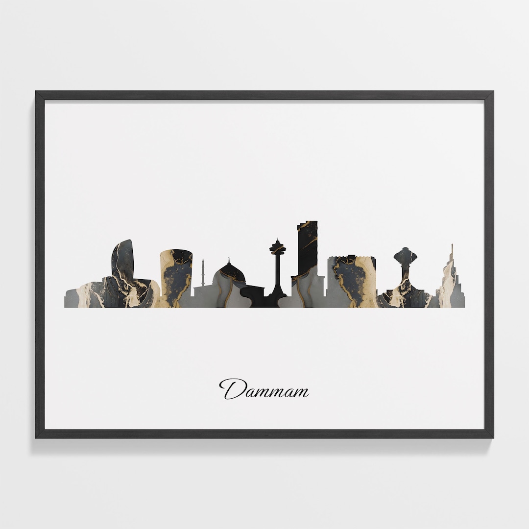 Dammam Skyline Print, Marble Cityscape, Saudi Arabia Wall Art Poster ...