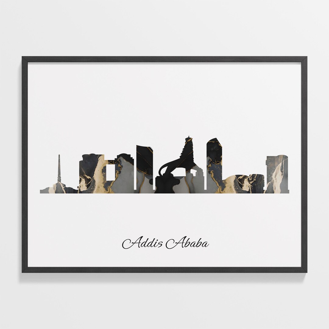 Addis Ababa Skyline Print, Marble Cityscape, Africa Wall Art Poster ...
