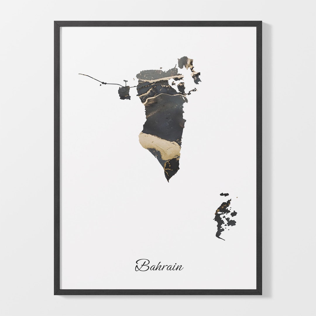 Bahrain Art Print, Bahraini Map Poster, Elegant Country Artwork, Black ...