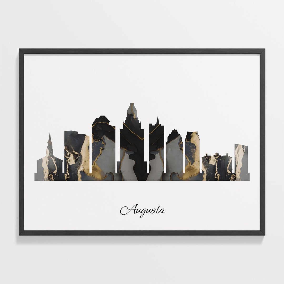 Augusta Skyline Art Print: Black and Gold Marble Cityscape - Etsy