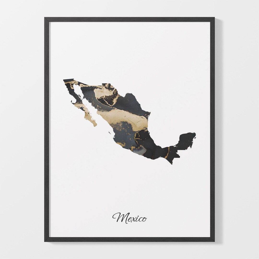 Mexico Art Print, Mexican Map Poster, Elegant Country Artwork, Black ...