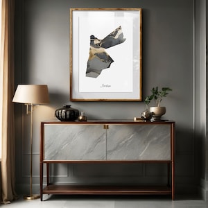 Jordan Art Print, Jordanian Map Poster, Elegant Country Artwork, Black ...