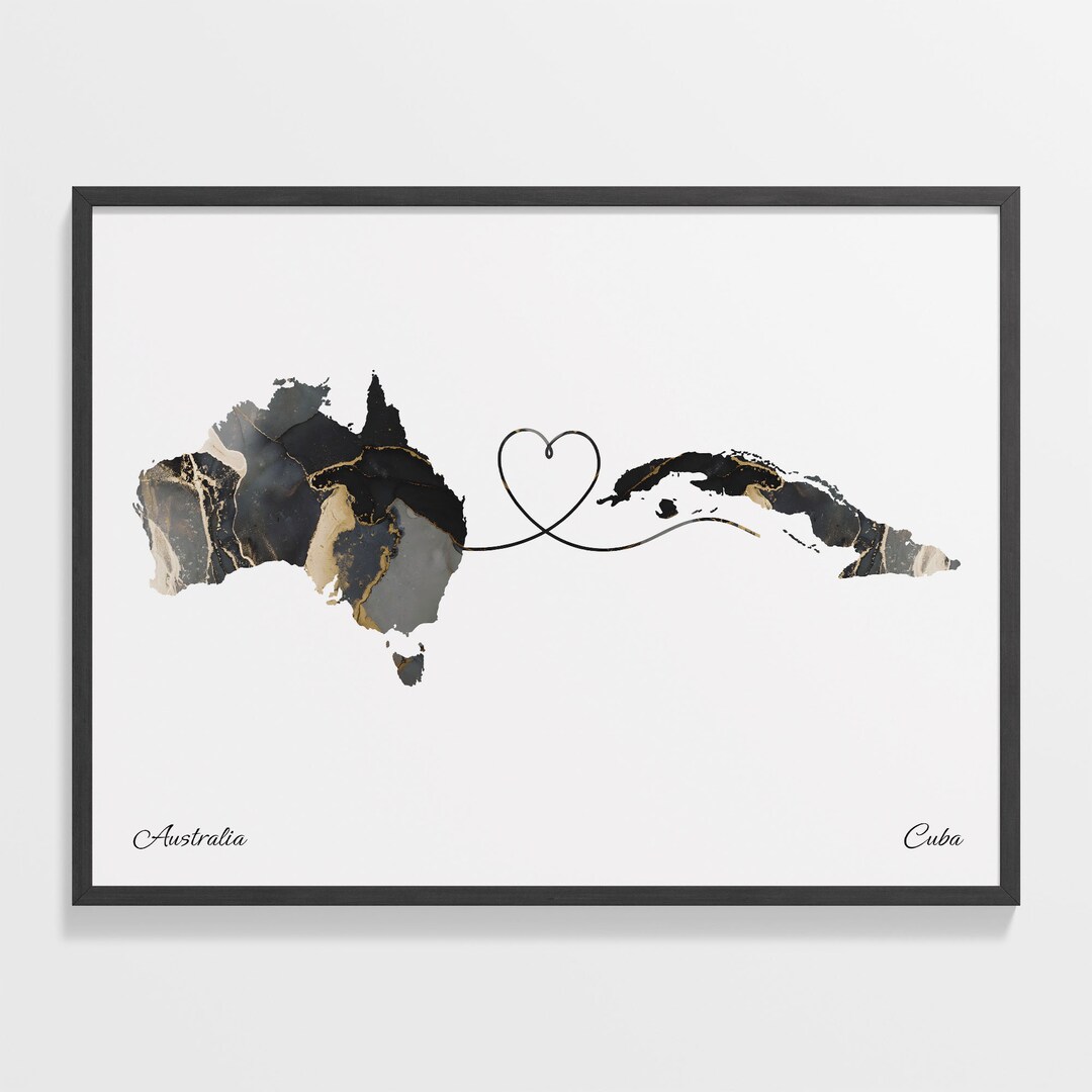 Australia Cuba Map Print: Country Connection Travel Art - Etsy UK