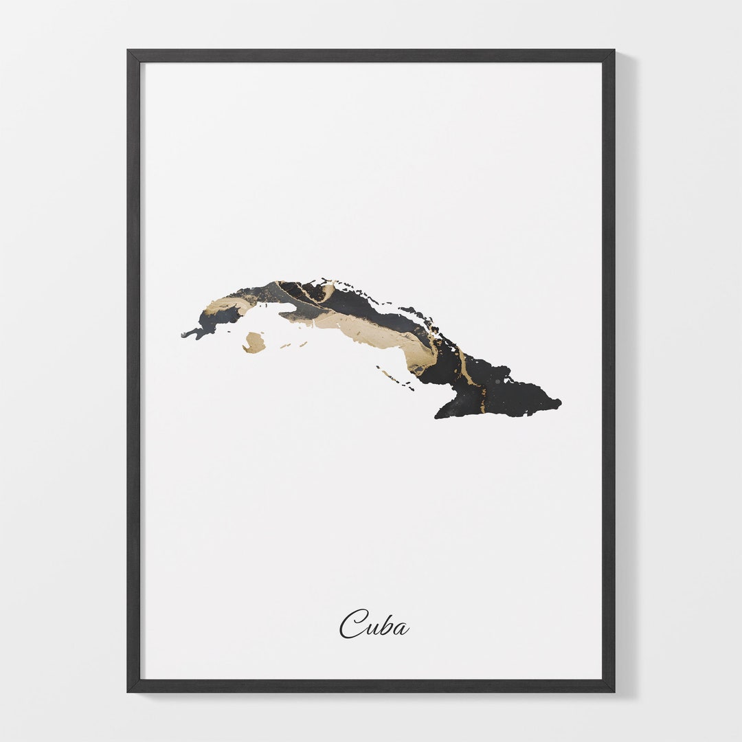 Cuba Art Print, Cuban Map Poster, Elegant Country Artwork, Black and ...