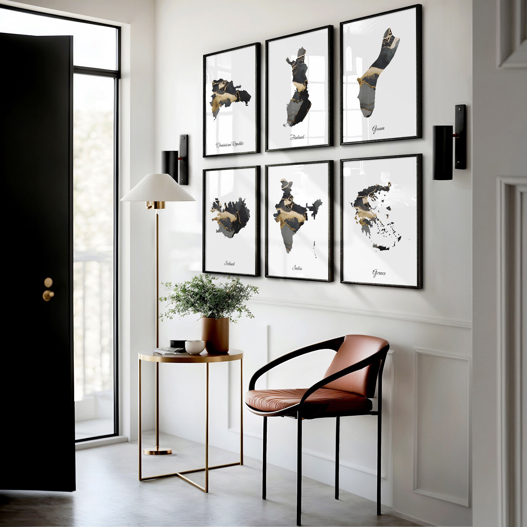 Greece Art Print, Greek Map Poster, Elegant Country Artwork, Black and ...