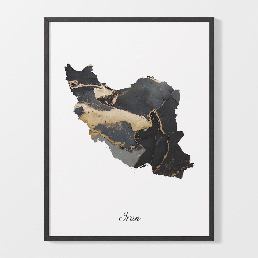 Iran Map Art Print: Black and Gold Leaf Painting - Etsy