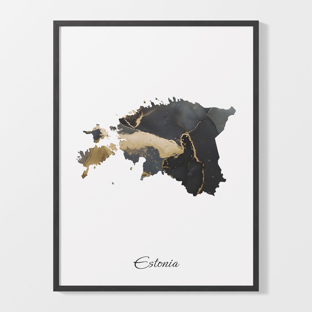Estonia Art Print, Estonian Map Poster, Elegant Country Artwork, Black ...