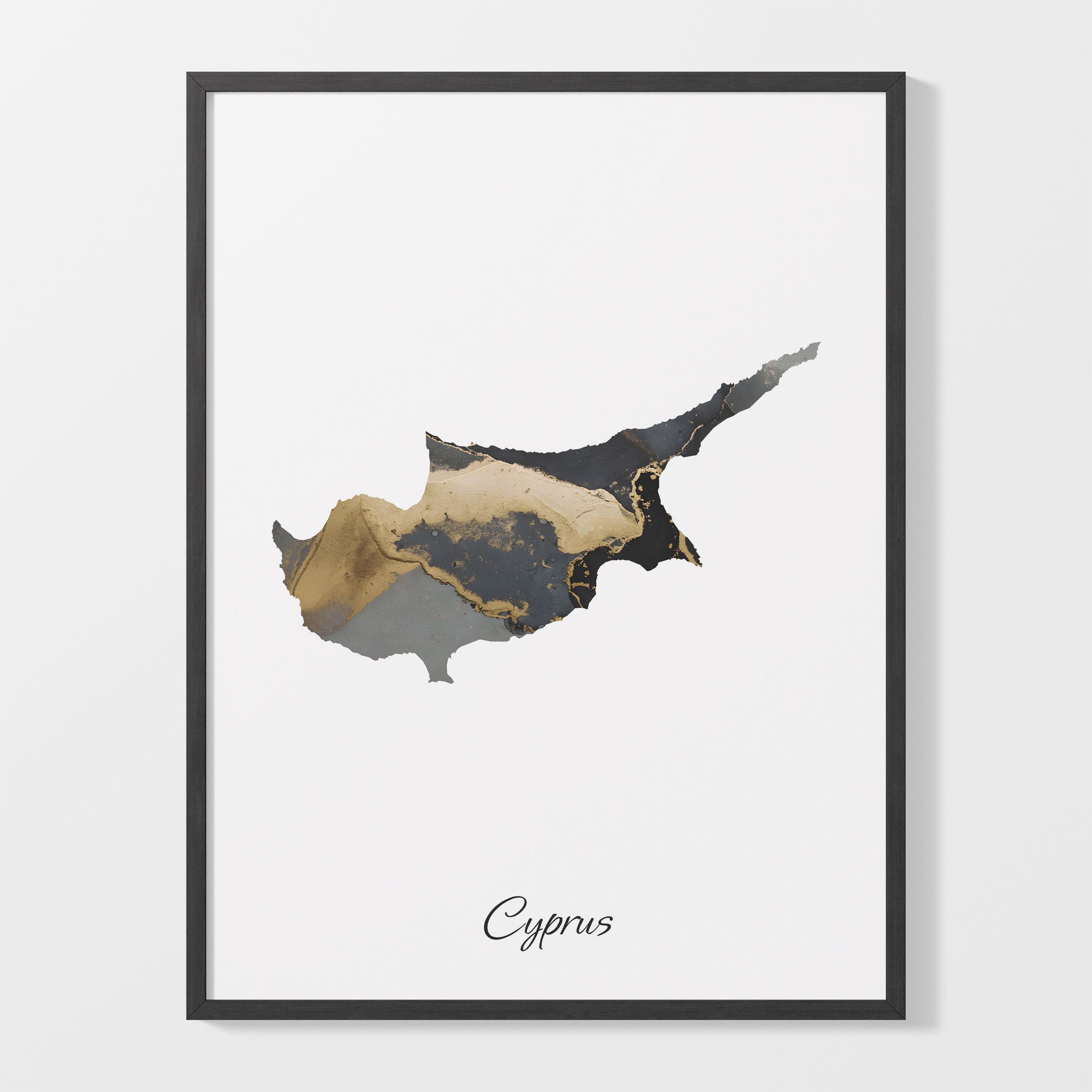 Cyprus Art Print, Cypriot Map Poster, Elegant Country Artwork, Black ...