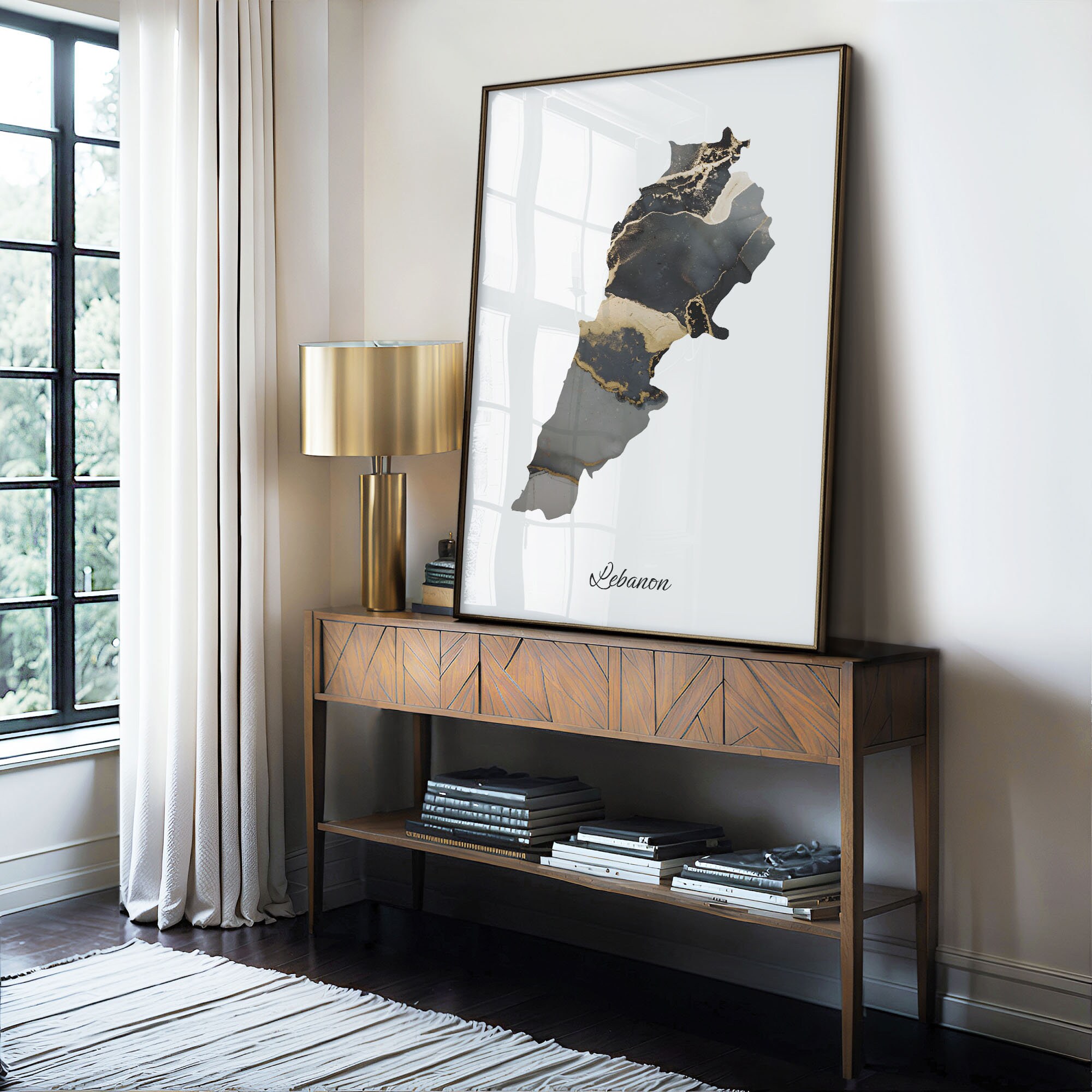 Lebanon Art Print, Lebanese Map Poster, Elegant Country Artwork, Black ...
