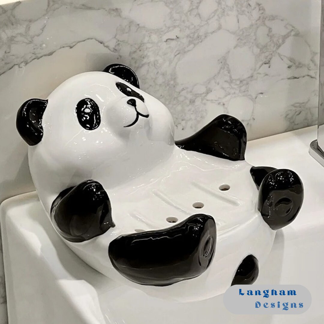 Cute Ceramic Panda Dish & Bottle Minimalist Panda Bathroom Soap Dish ...