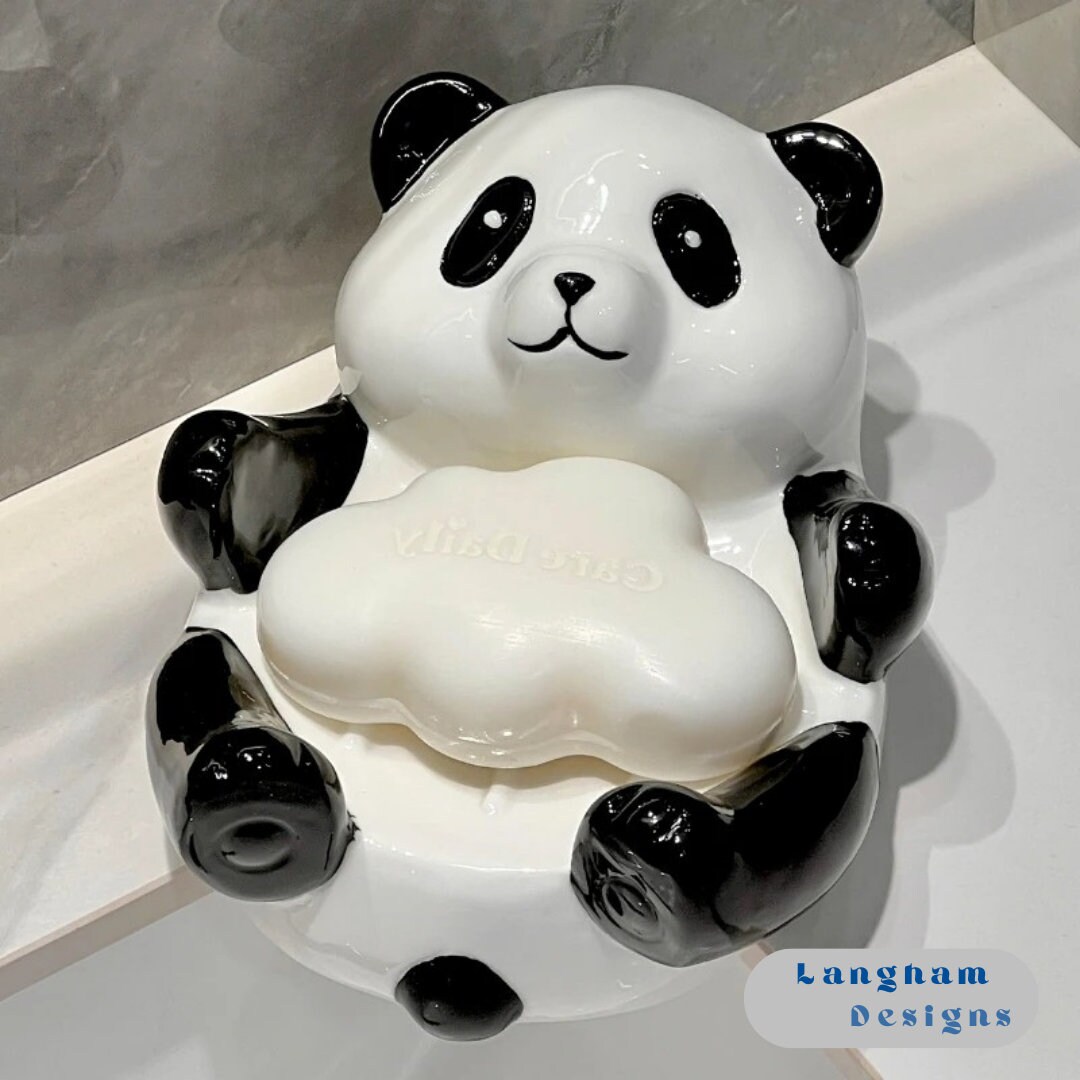 Cute Ceramic Panda Dish & Bottle Minimalist Panda Bathroom Soap Dish ...