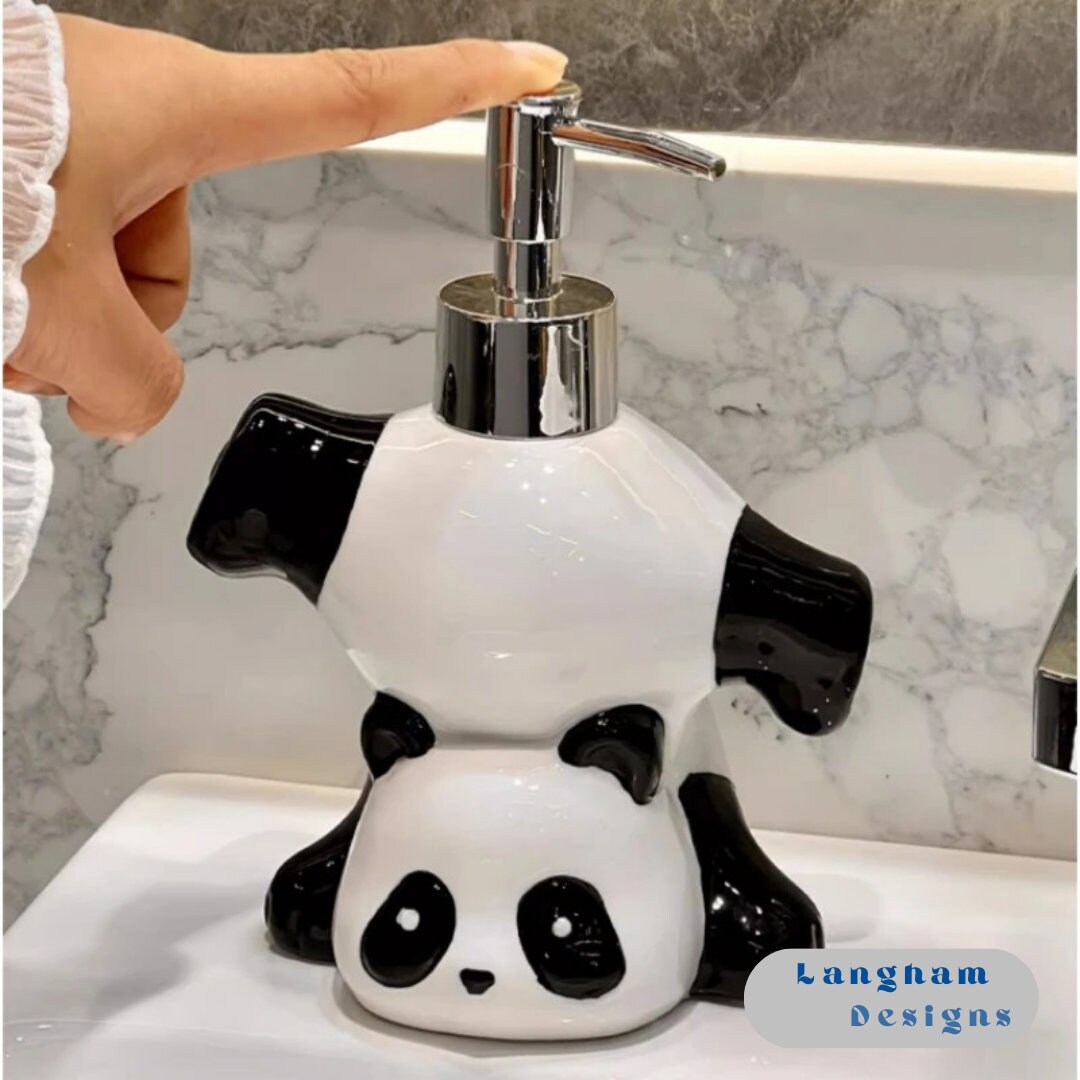 Cute Ceramic Panda Dish & Bottle Minimalist Panda Bathroom Soap Dish ...