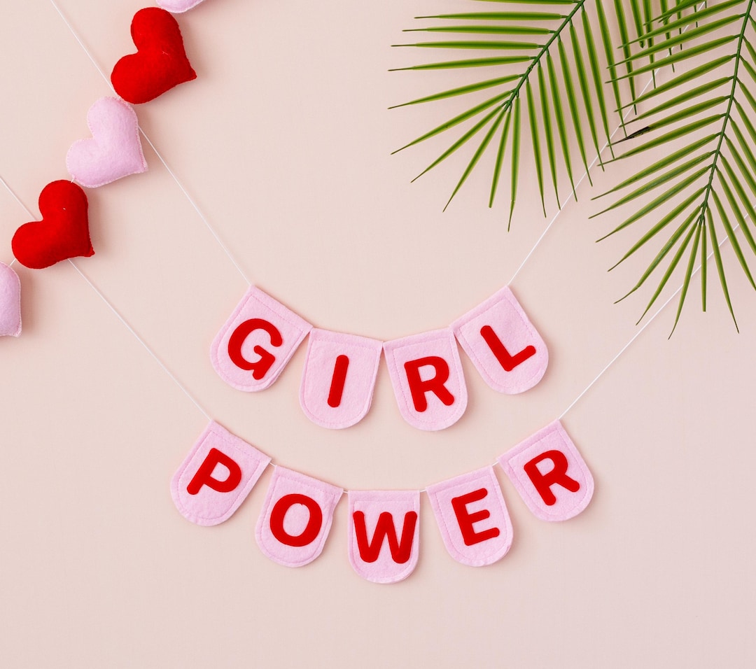 Pink and Red Color Girl Power Flags, Pennant Flag ,girl Power Garland ...