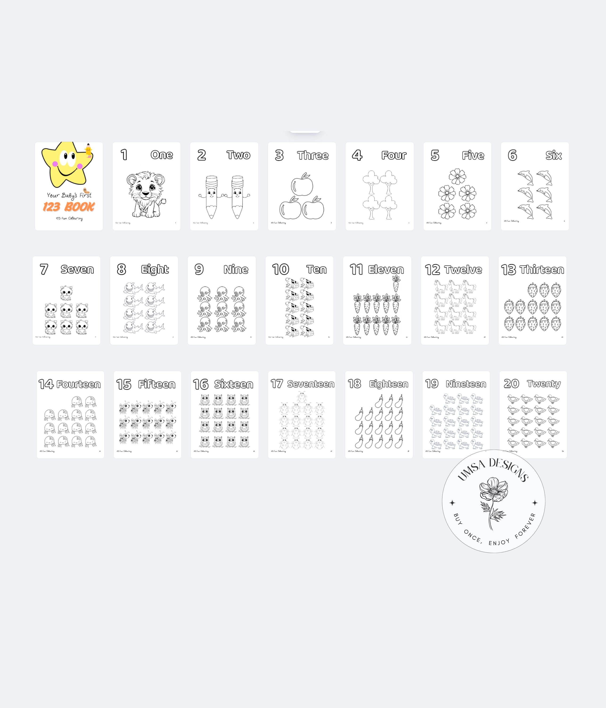 123 Colouring Book | Printable Number Learning | Counting 1-20 ...