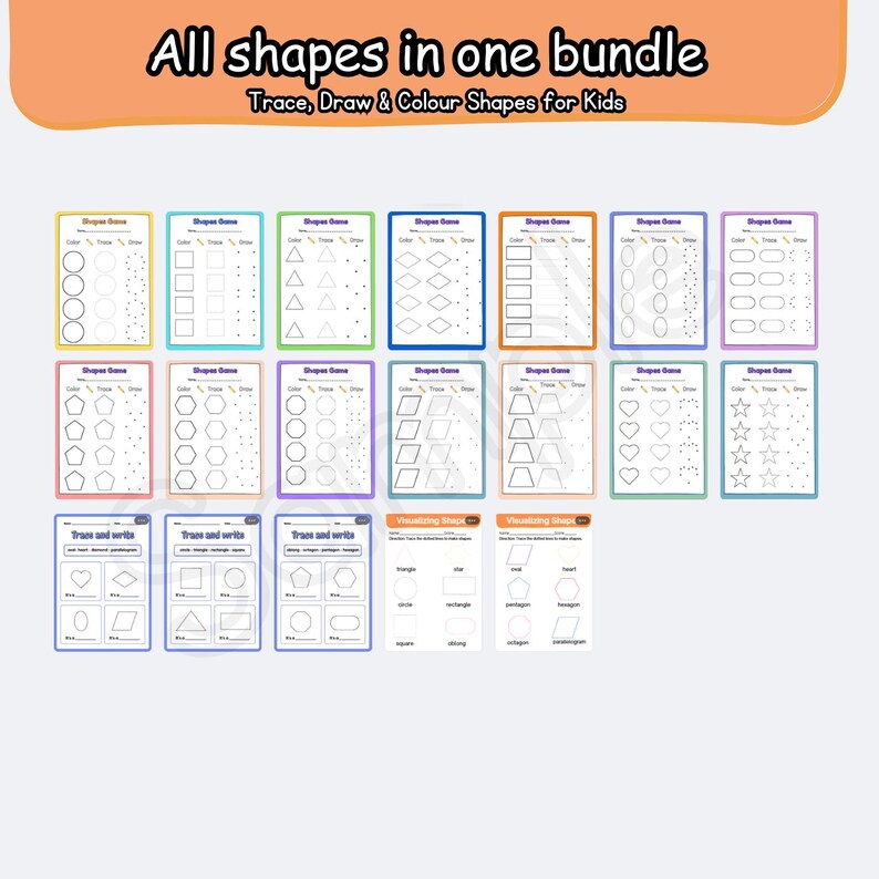 Shapes Activity Workbook | Trace, Draw and Colour Shapes for Kids | 2D ...