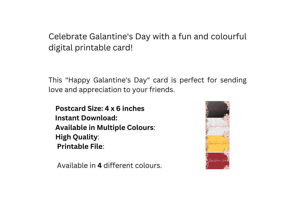 Happy Galantine's Day Digital Printable Card - Postcard Size - Multiple ...