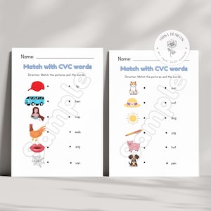 CVC Word and Picture Matching Worksheets | Printable Phonics Activity ...
