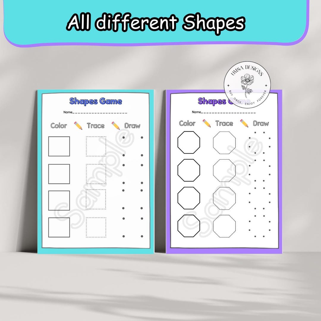 2D Shapes Activity Workbook: Trace, Draw, Color (PDF Download A4/US ...