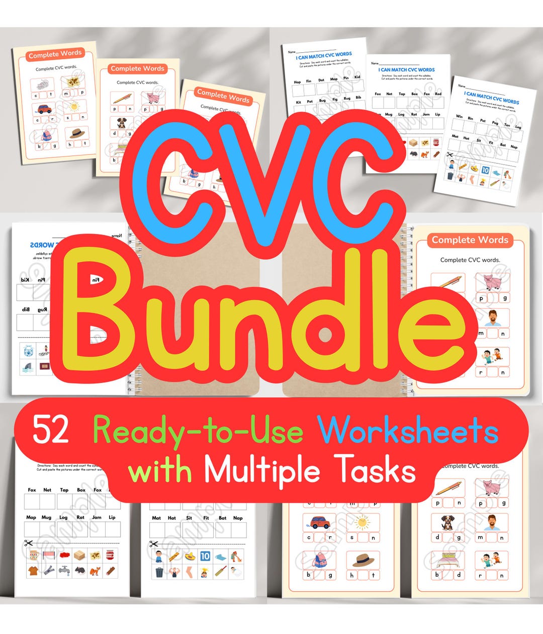 CVC Word Activities Bundle | Printable Phonics Worksheets | CVC Word ...