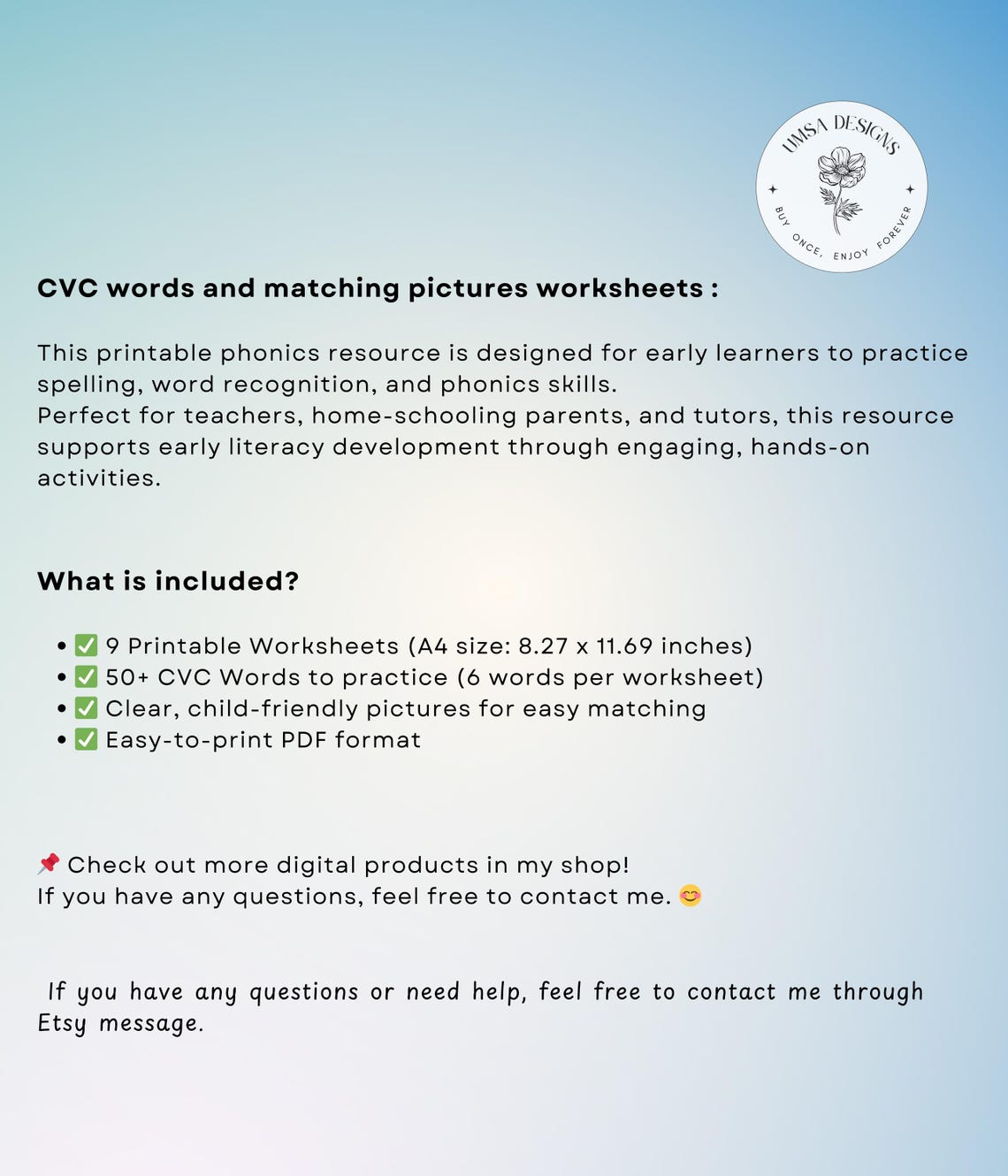 CVC Word and Picture Matching Worksheets | Printable Phonics Activity ...